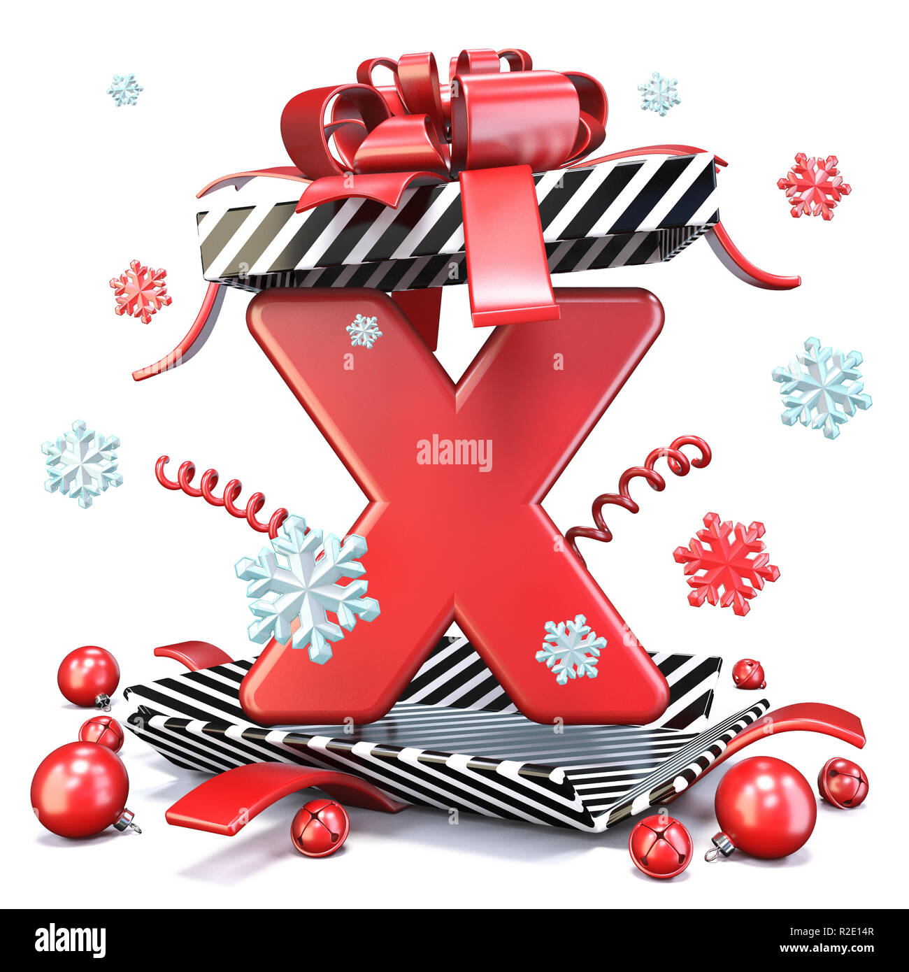 Red Letter X inside open gift box 3D rendering illustration isolated on ...