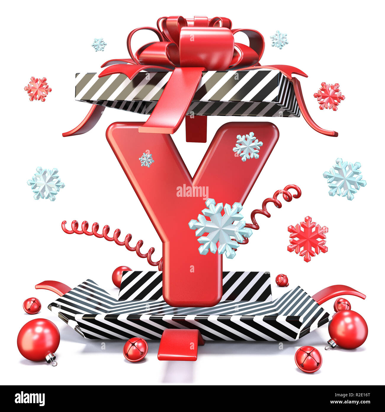 Red Letter Y inside open gift box 3D rendering illustration isolated on ...