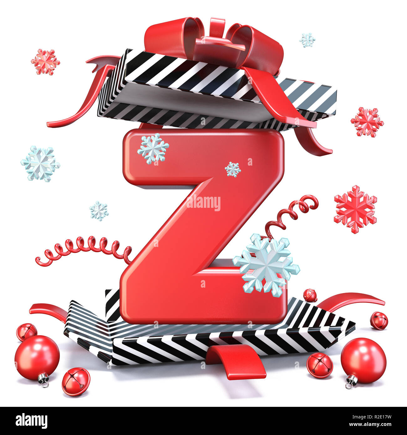 Red Letter Z inside open gift box 3D rendering illustration isolated on ...