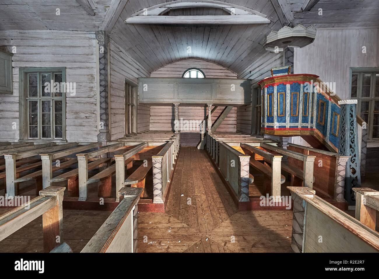 Old wooden church interior Stock Photo - Alamy