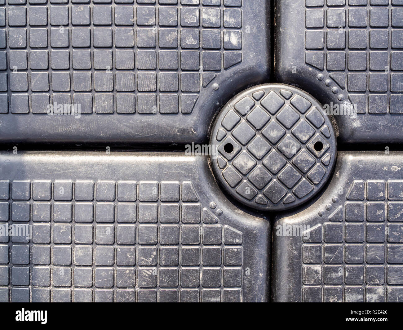 Close-up dirty plastic pontoon walk way texture background. Black ...