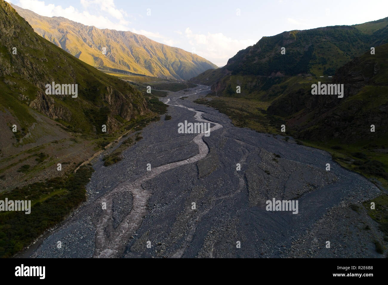 The Terek River flows through the Daryal Gorge. Aerial photography ...