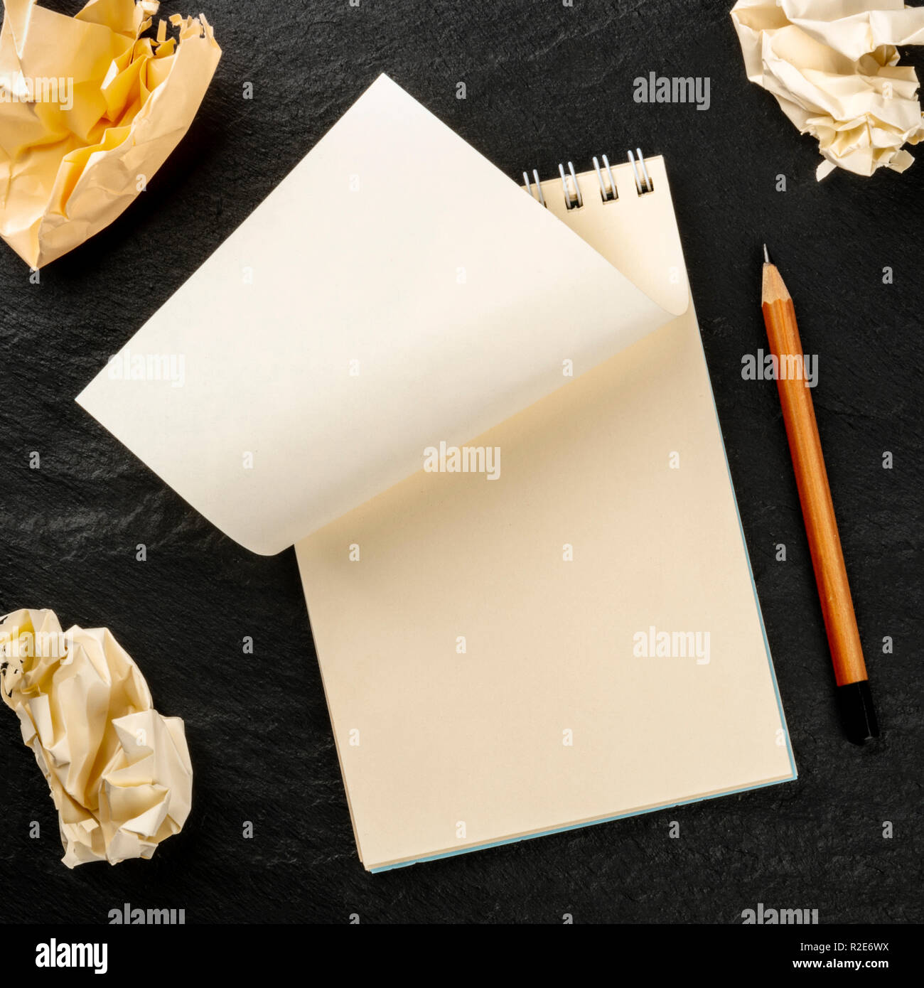 Ideas Crisis. A notepad with a blank sheet of paper and torn out ...