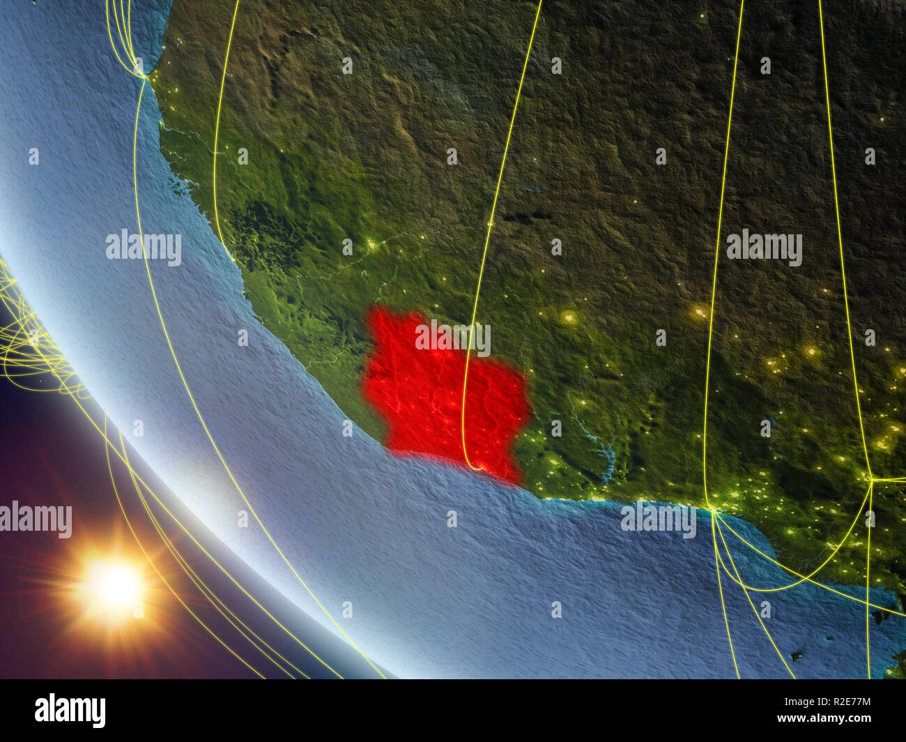 Ivory Coast on planet Earth from space with network. Concept of ...