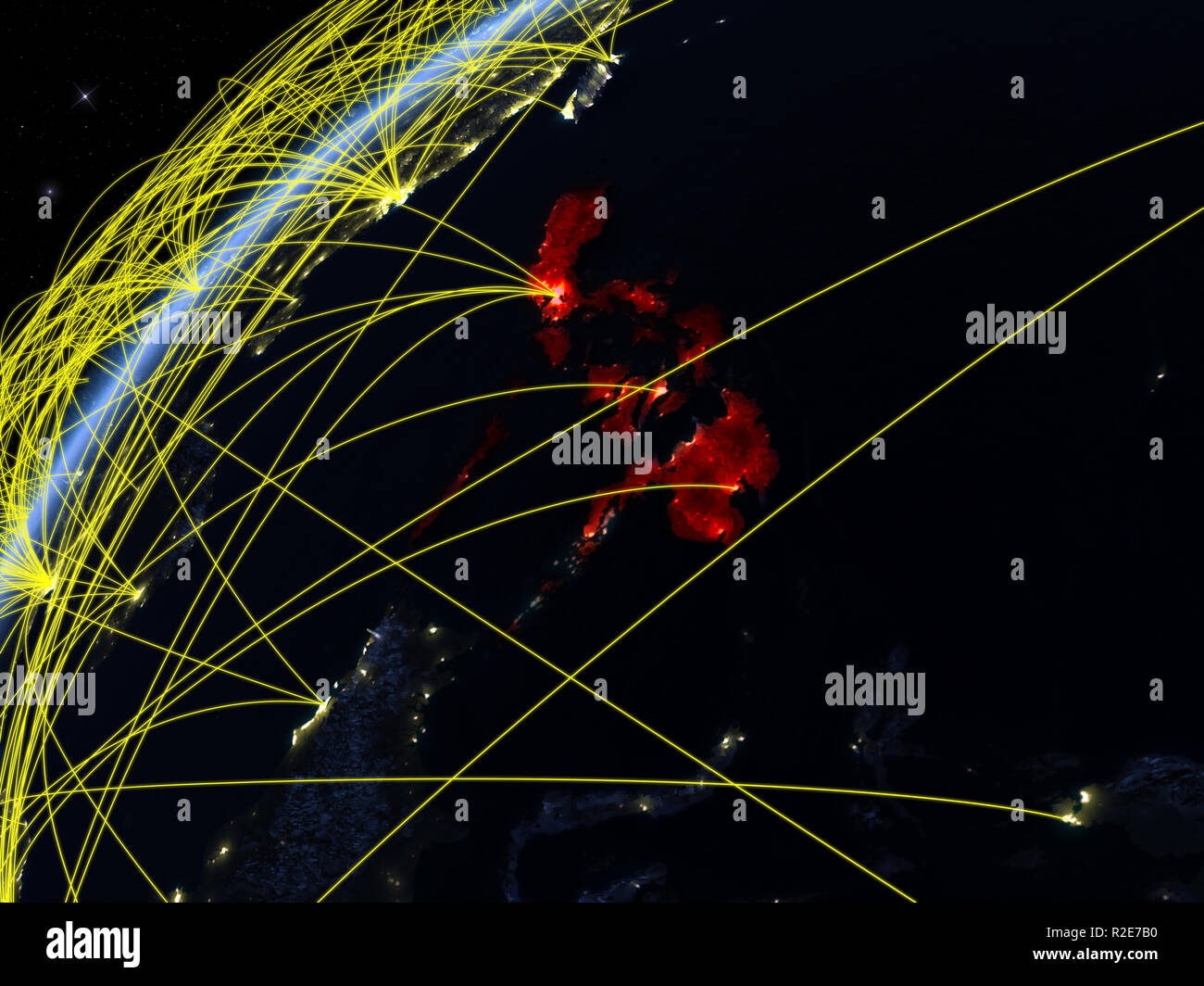 Philippines on model of planet Earth at night with international ...