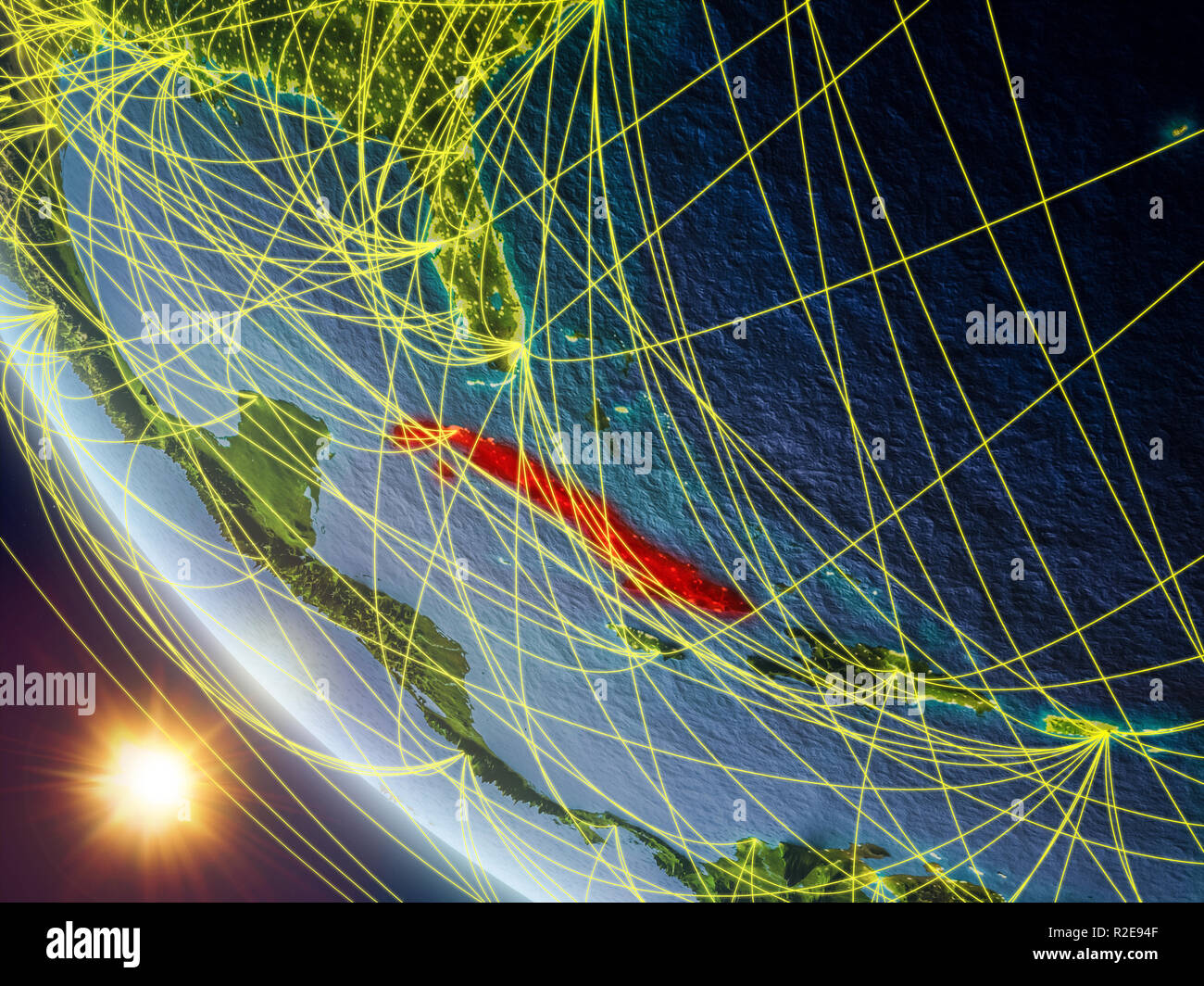 Cuba on planet Earth from space with network. Concept of international ...