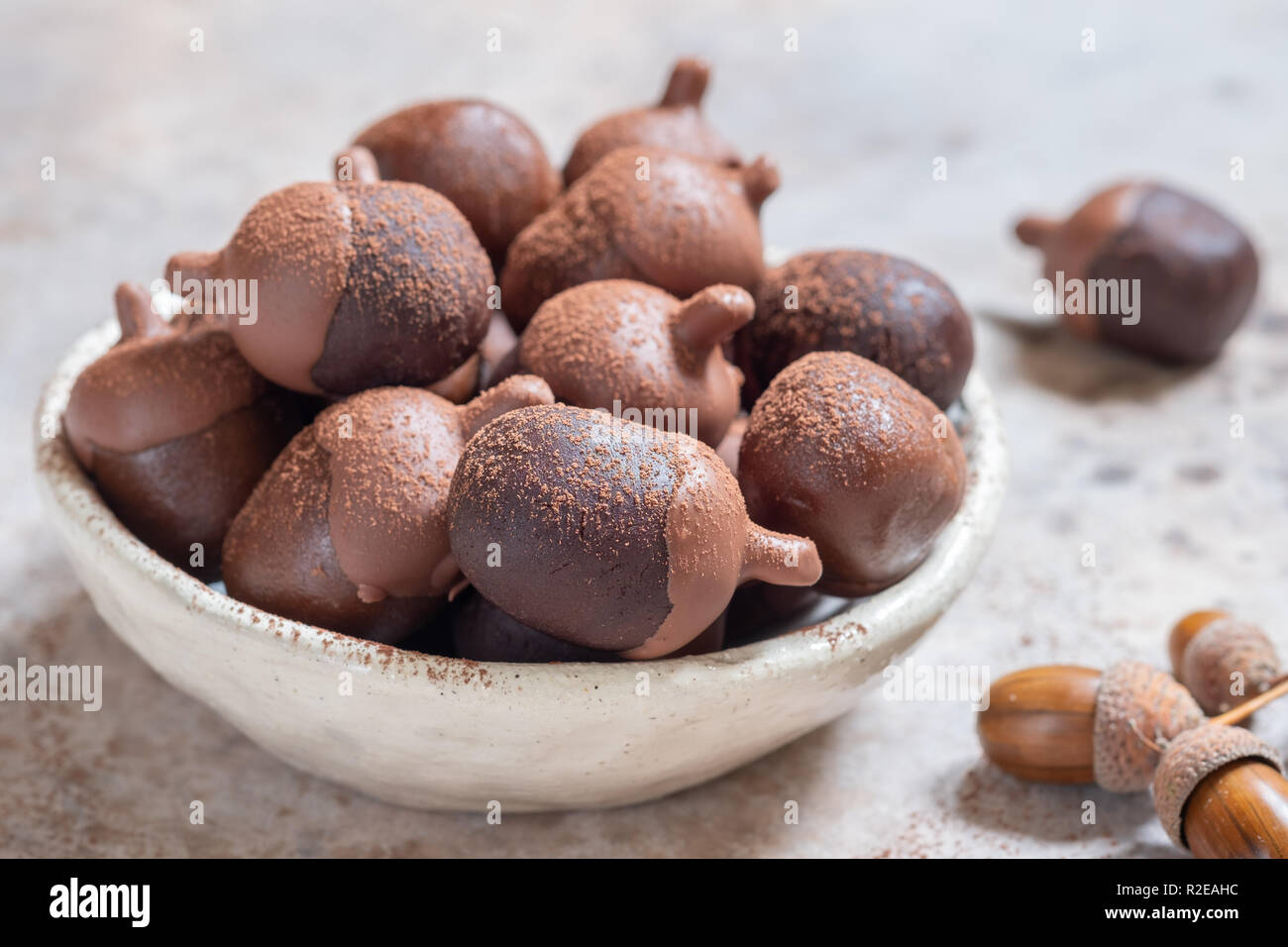 Autumn Fall chocolate cake pops look like acorn Stock Photo - Alamy