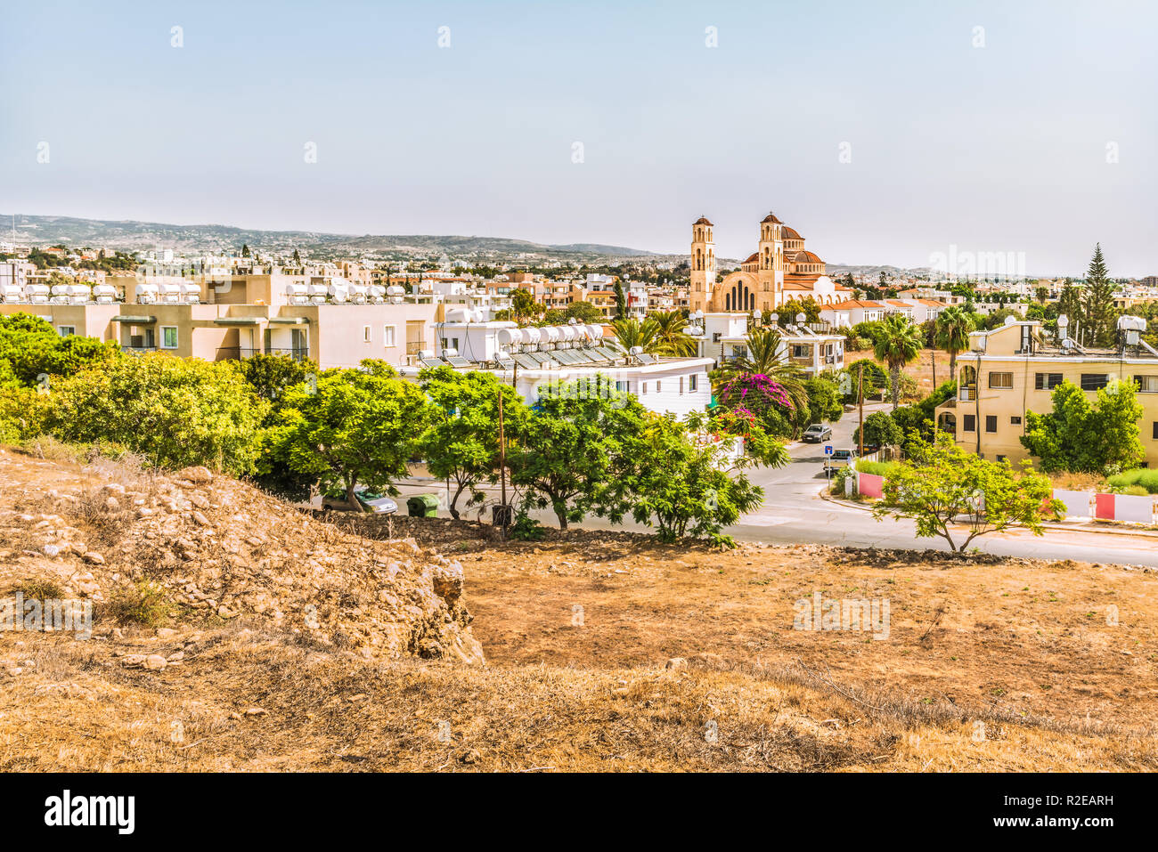 View of the town of Paphos in Cyprus. Paphos is known as the center of ...