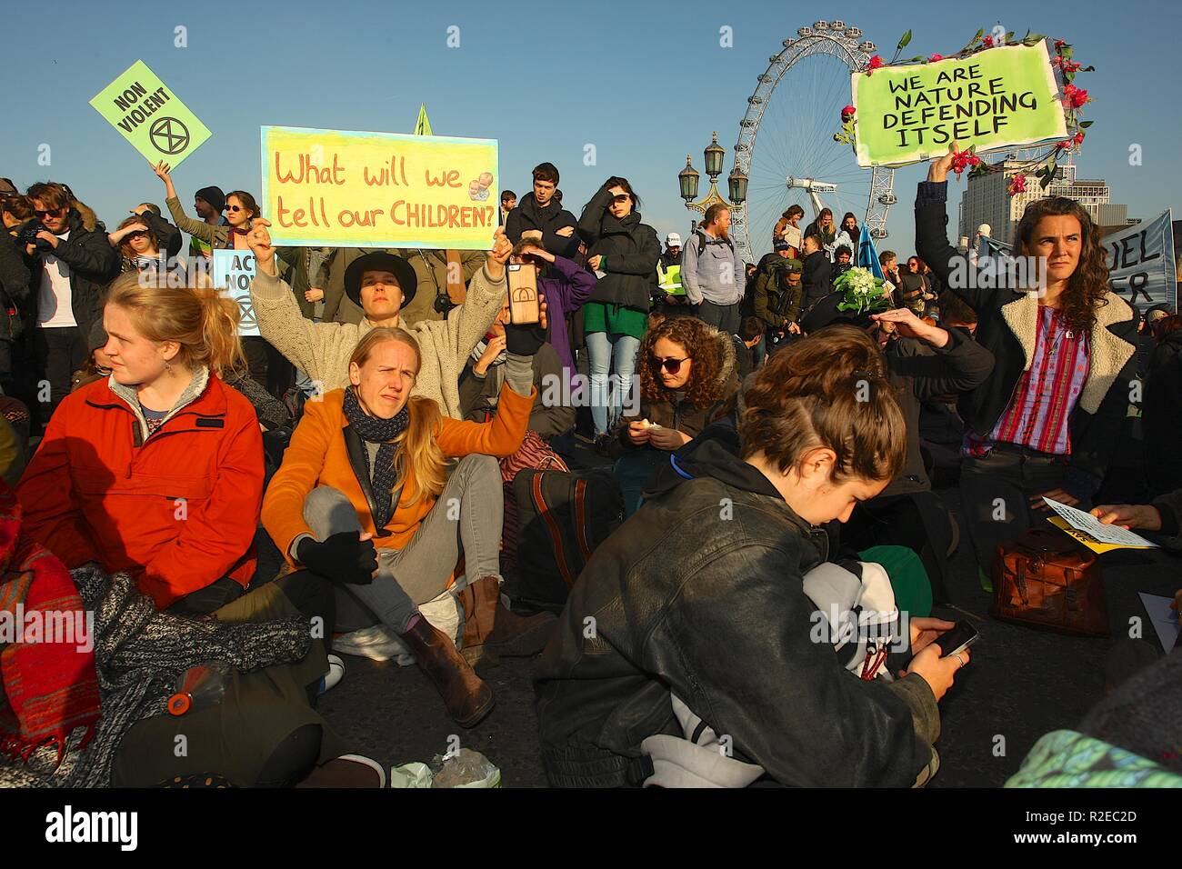 The Extinction Rebellion Campaign group protest on five major bridges ...