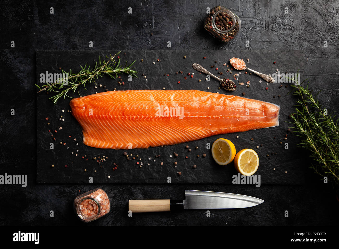 Salmon fish fillet Stock Photo - Alamy