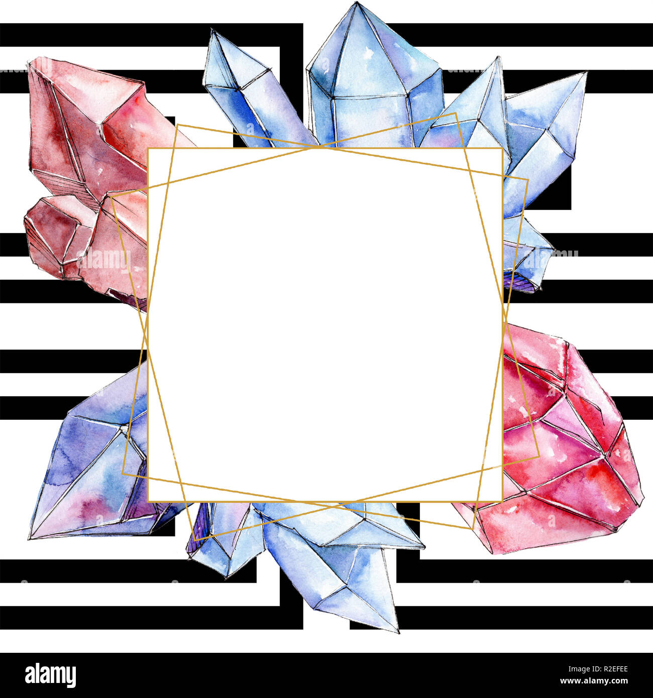 Red and blue diamond crystal mineral. Frame border ornament square ...