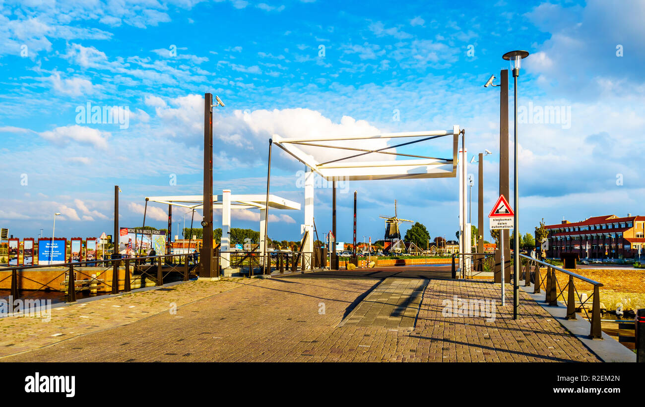 Modern draw bridges over the canals of the historic fishing village of ...