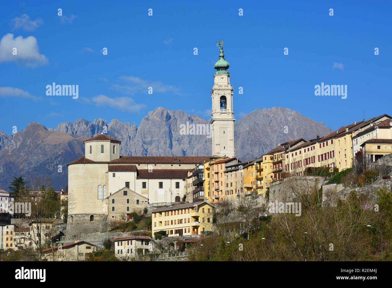 the beautiful town of Belluno, surrounded by the Dolomites, crossed by ...