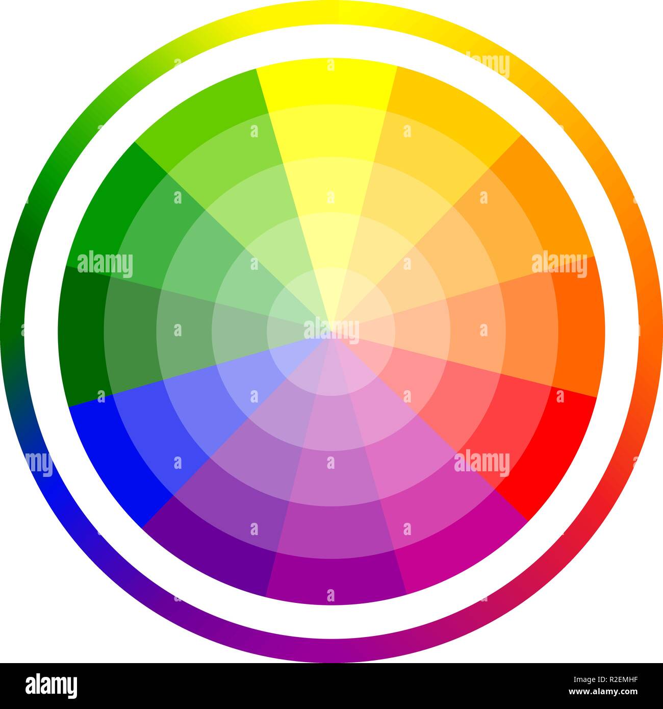 Vector illustration of color circle of twelve colors. Gradation of ...