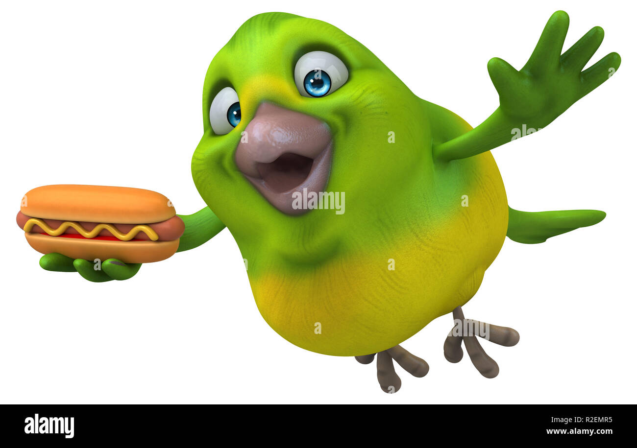Fun green bird - 3D Illustration Stock Photo - Alamy