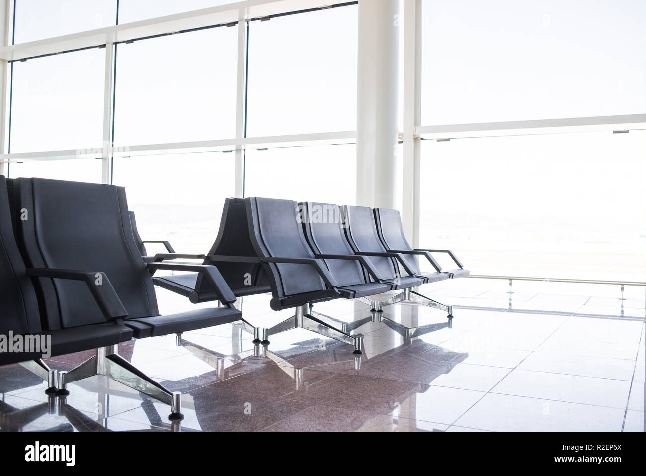 Empty Airport Terminal Chairs. French Windows. Modern Interior Stock ...