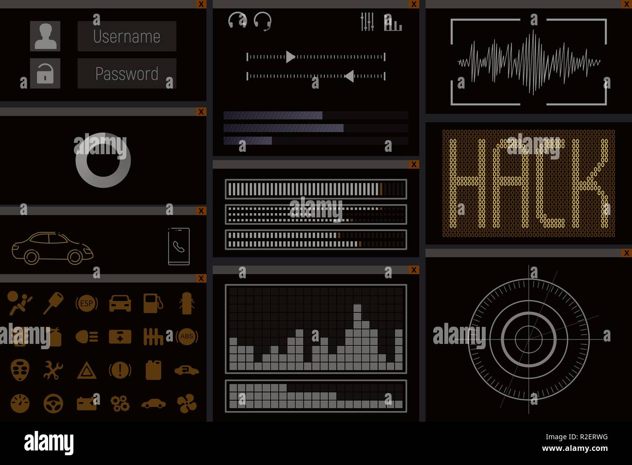 Car hack computer program. Screen window. Vector illustration Stock ...