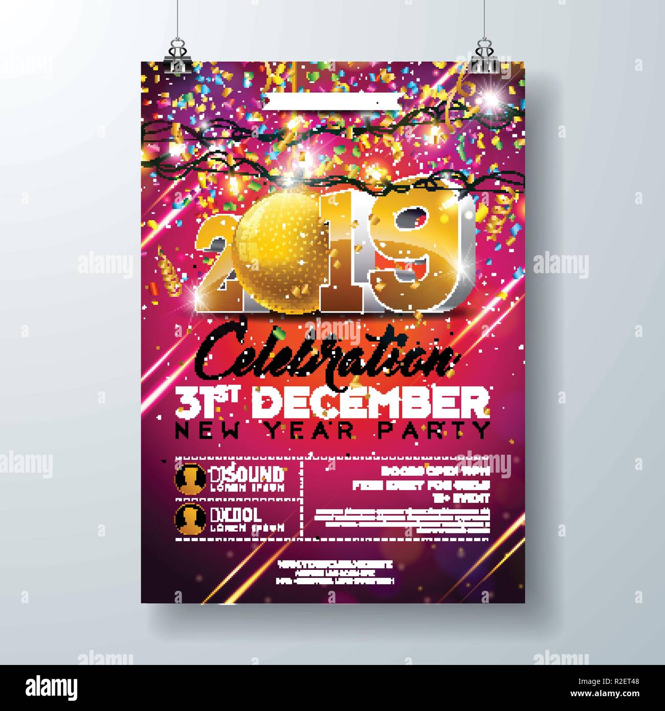 New Year Party Celebration Poster Template illustration with 3d 2019 ...