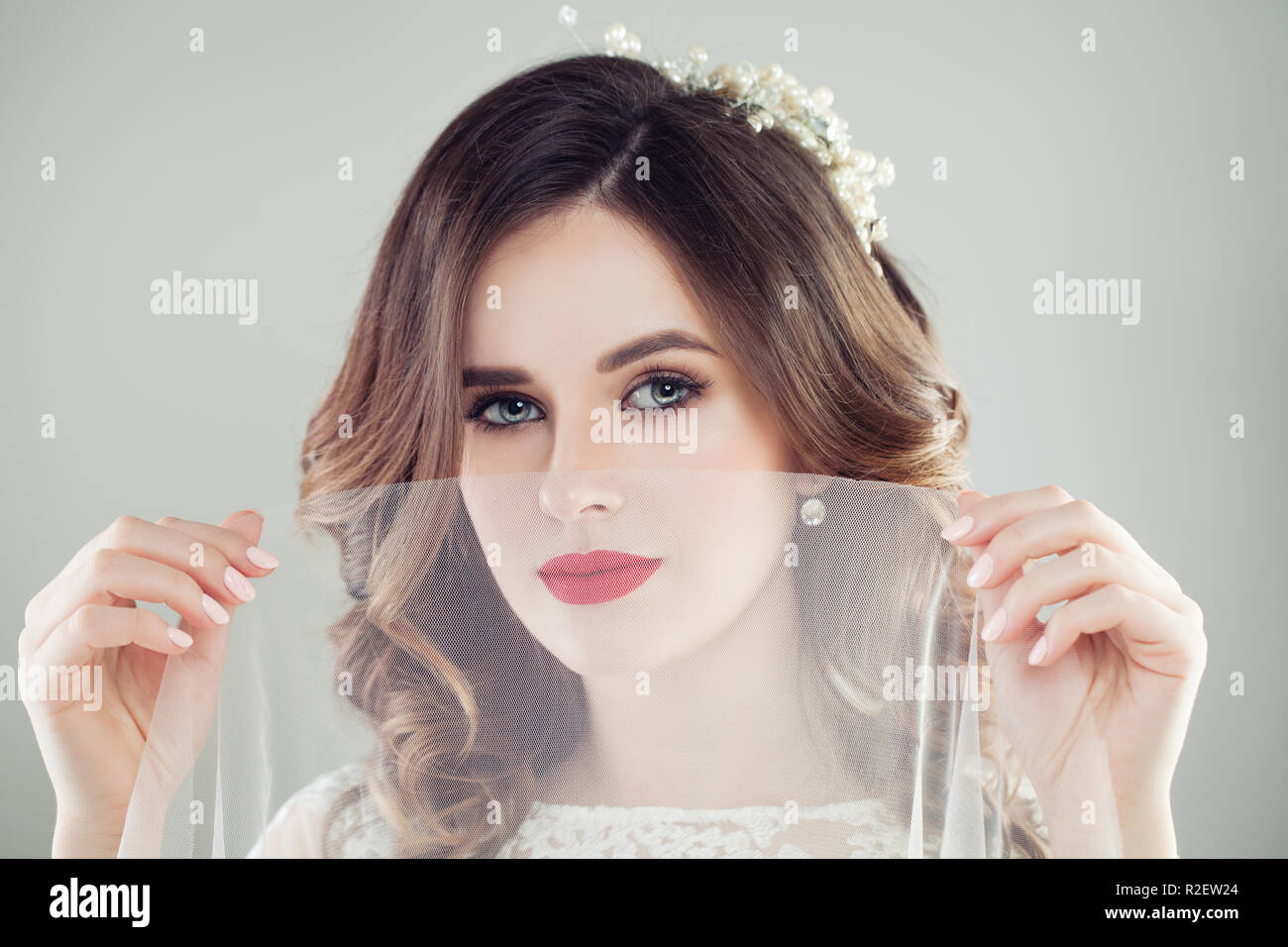 Gorgeous woman bride with makeup and bridal hair. Pretty woman fiancee ...
