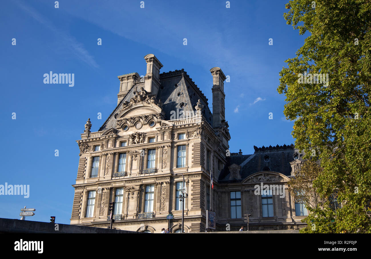 PARIS, FRANCE, SEPTEMBER 8, 2018 - Particular of facade of Louvre ...