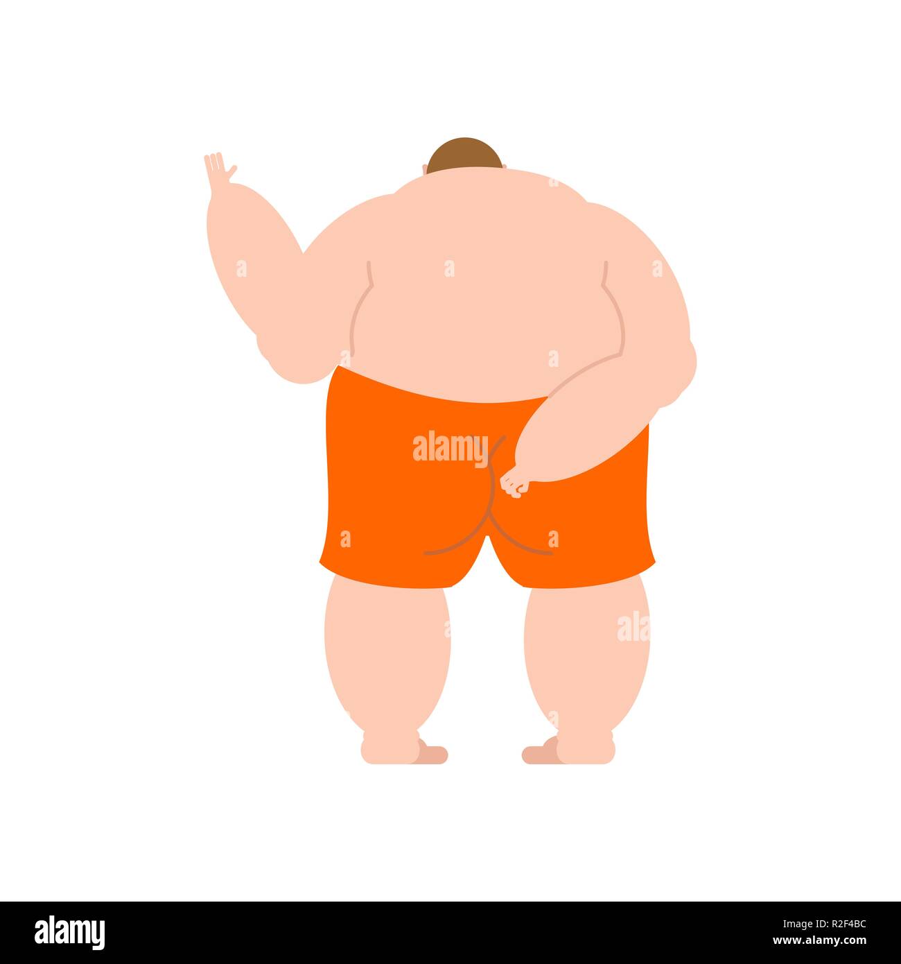 Fat man back Naked isolated. Overweight man's back vector illustration ...
