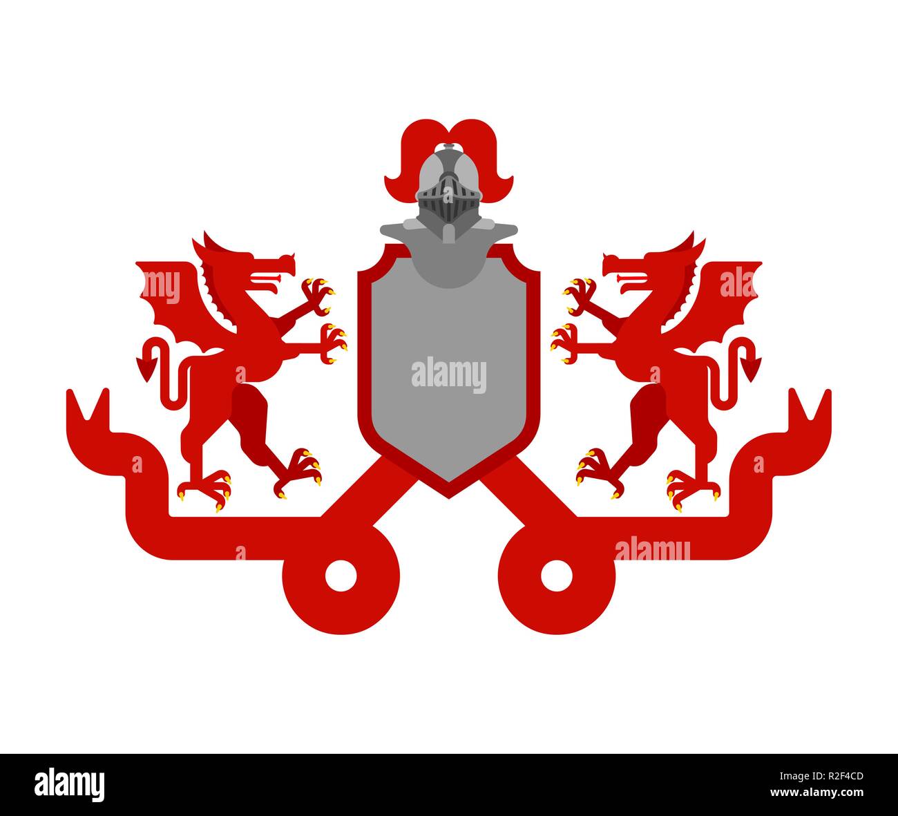 Heraldic Shield Dragon and Knight Helmet. Fantastic Beasts. Template ...