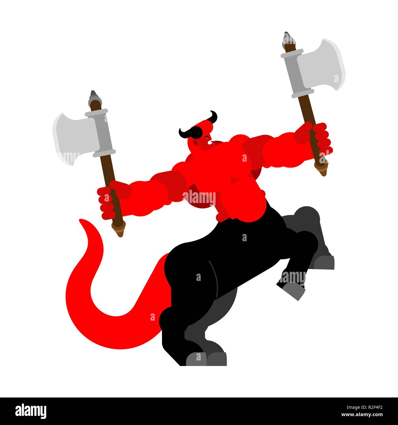 Devil centaur with ax. Strong Angry Asmodeus. Red demon big. Horned ...