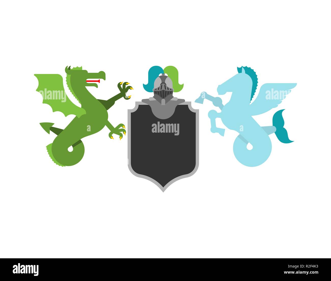 Heraldic Shield Hippocampus and wyvern sea Dragon and Knight Helmet ...