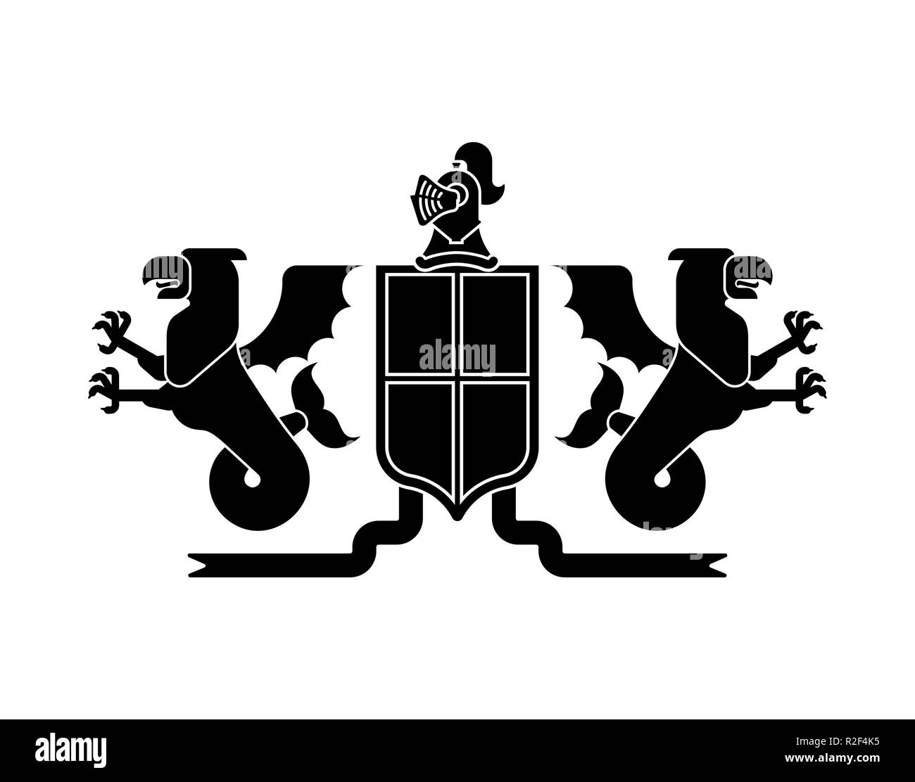 Heraldic Shield Sea Griffin and Dragon and Knight Helmet. Fantastic ...