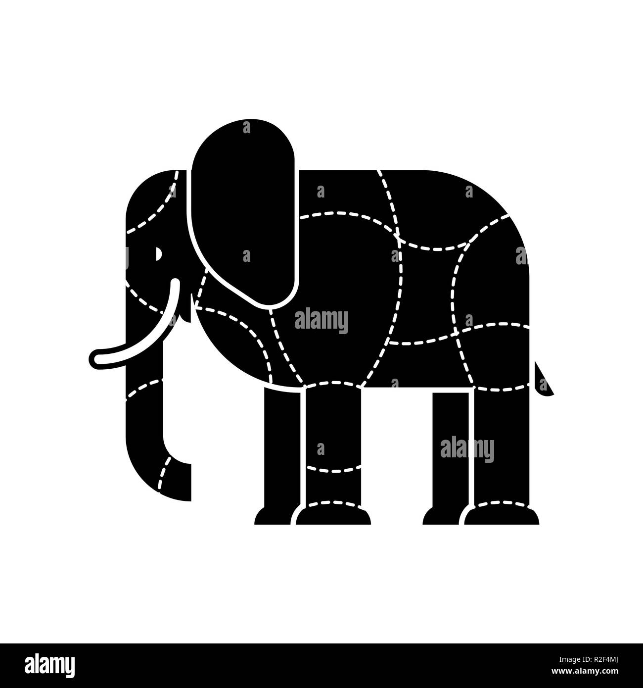Cut of meat Elephant. bishop silhouette scheme lines of different parts ...