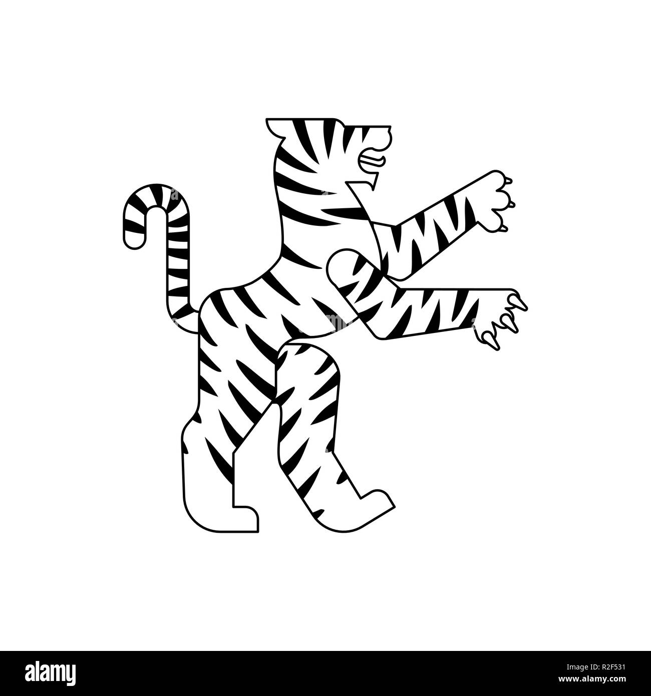 Tiger Heraldic animal linear style. Fantastic Beast. Monster for coat ...
