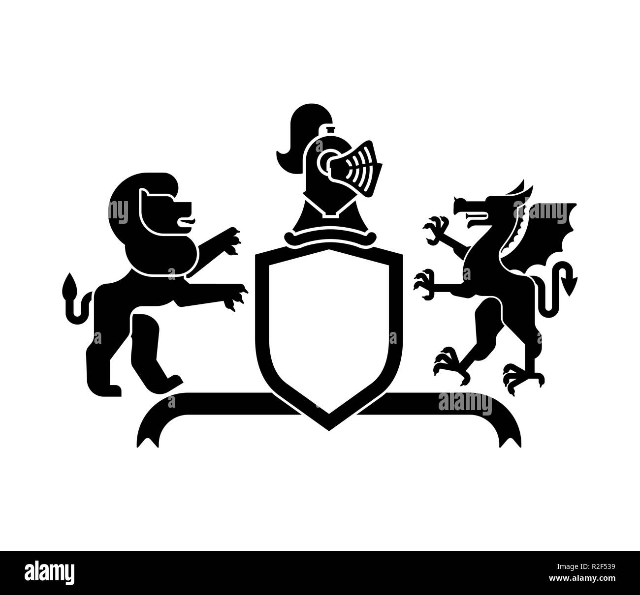 Heraldic Shield Lion and Dragon and Knight Helmet. Fantastic Beasts ...