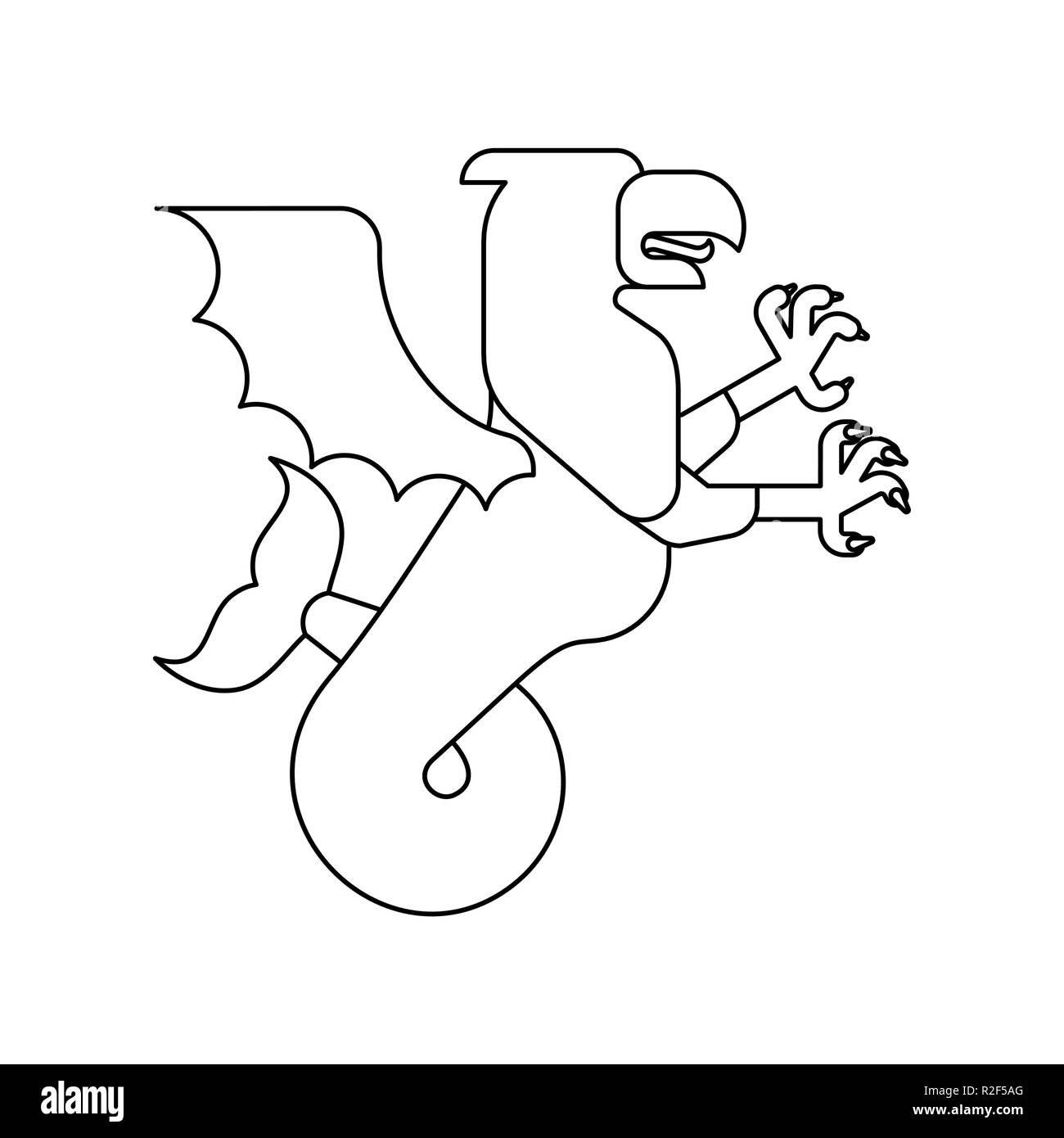 Sea griffin Heraldic animal Linear style. Griffin with fishtail ...