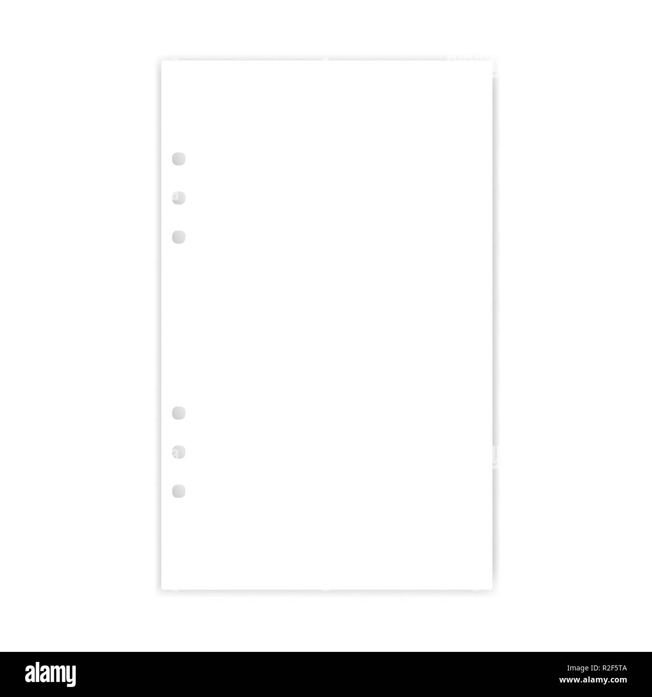 Hole punched white filler paper sheet, vector mockup. Junior legal size ...