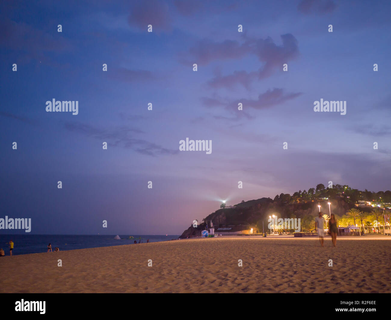 Evening time on the beach in Calella. Calella de Palafrugell night ...