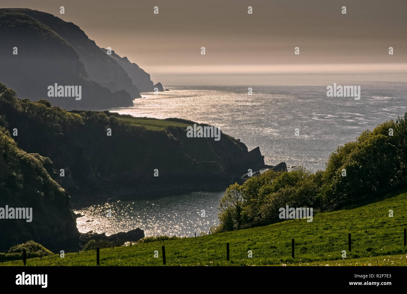 North Devon coastline on edge of Exmoor, England. With Atlantic Ocean ...