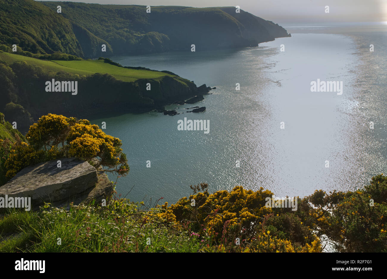 North Devon coastline on edge of Exmoor, England. With Atlantic Ocean ...