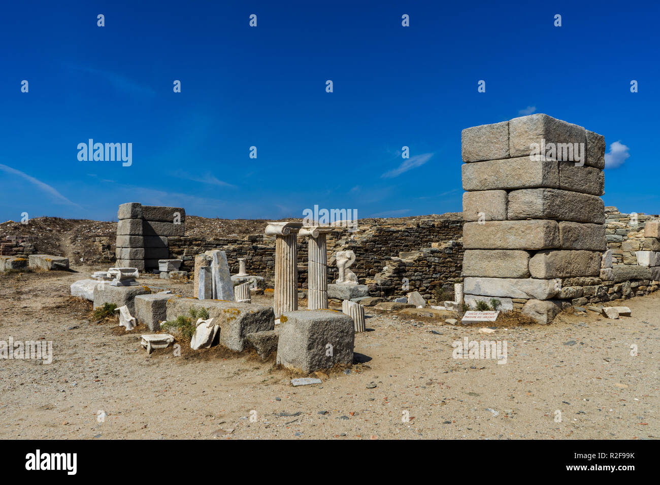 Ancient ruins at the Greek island of Delos. The place of birth of god ...