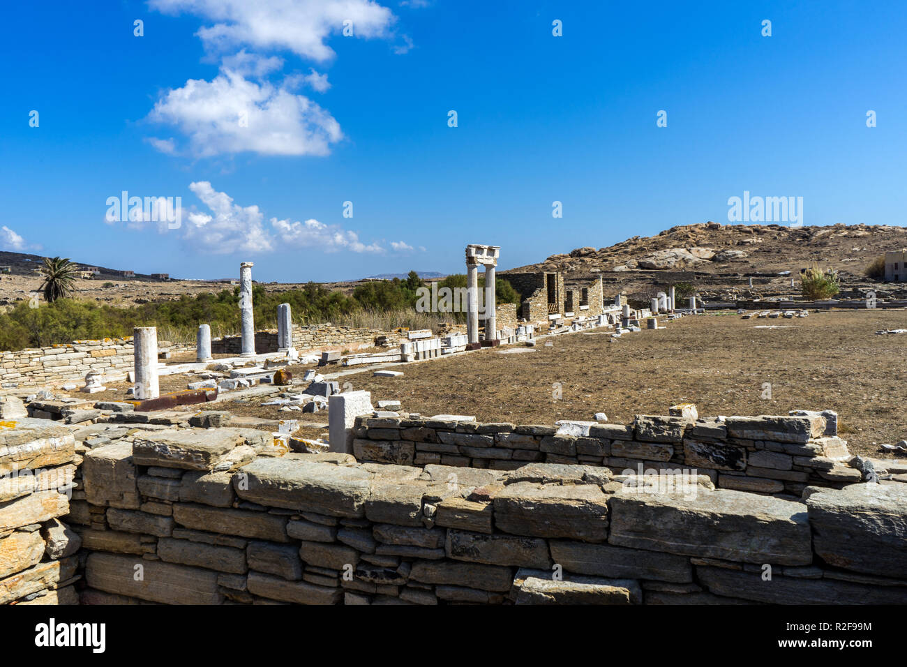Ancient ruins at the Greek island of Delos. The place of birth of god ...