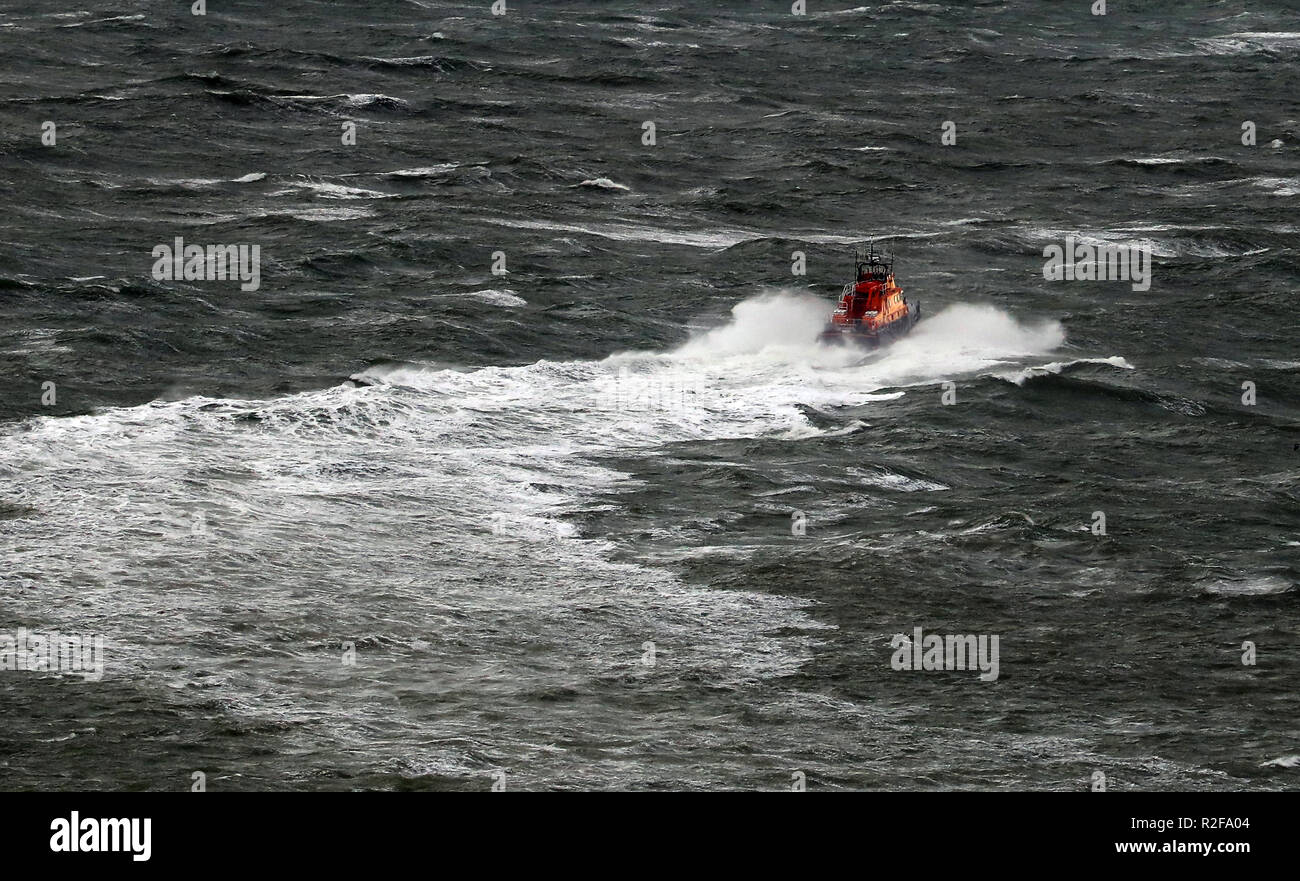 The Dover RNLI Lifeboat leaves the Port of Dover in Kent for an ...