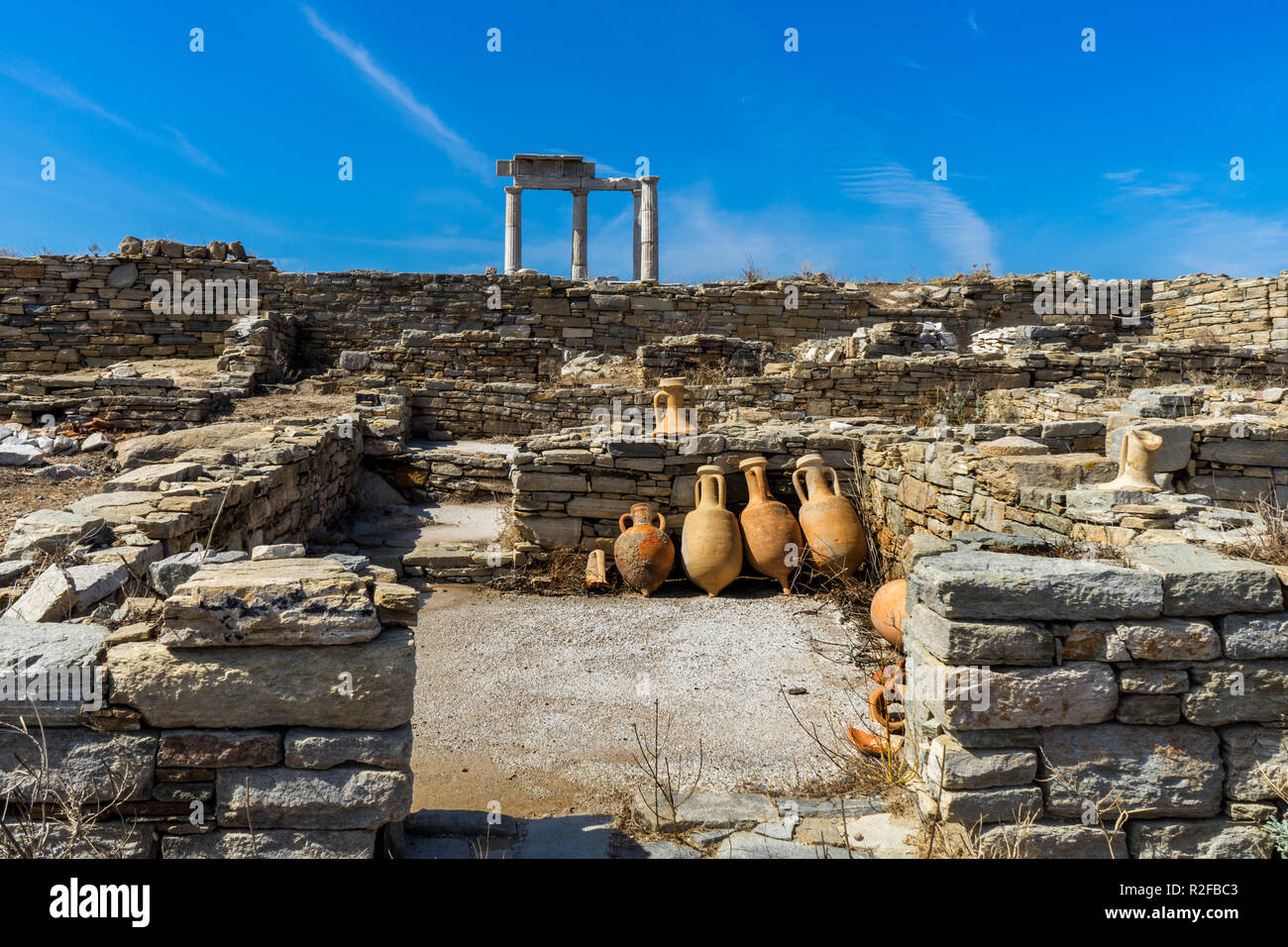 Ancient ruins at the Greek island of Delos. The place of birth of god ...