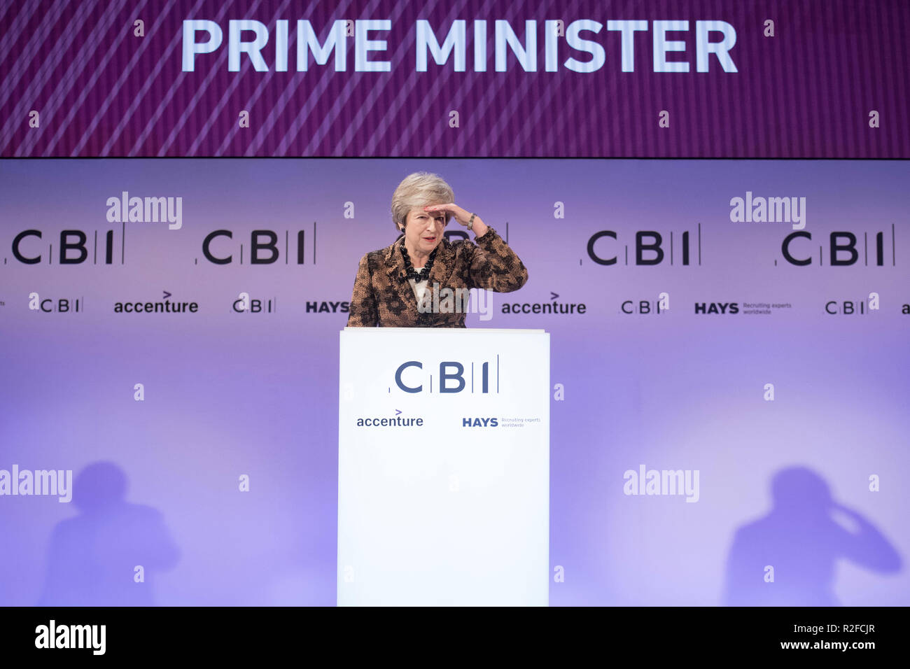 Prime Minister Theresa May speaking at the CBI annual conference at ...