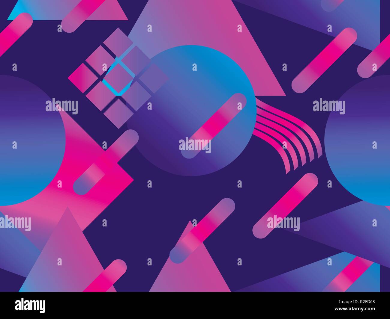 Memphis seamless pattern. Asymmetrical geometric objects gradient in ...