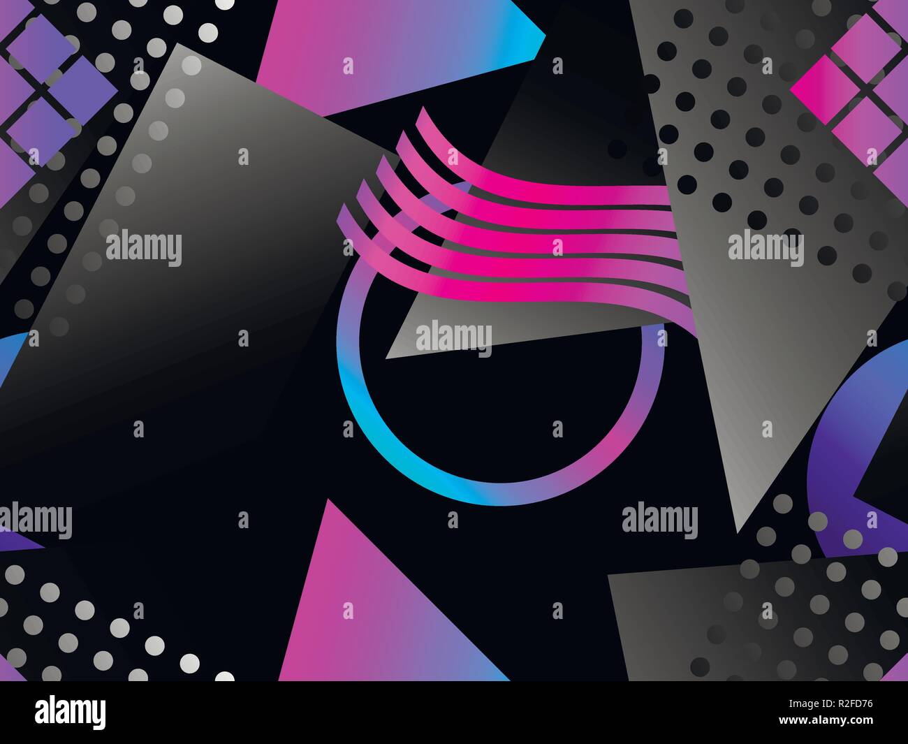 Memphis seamless pattern. Asymmetrical geometric objects gradient in ...