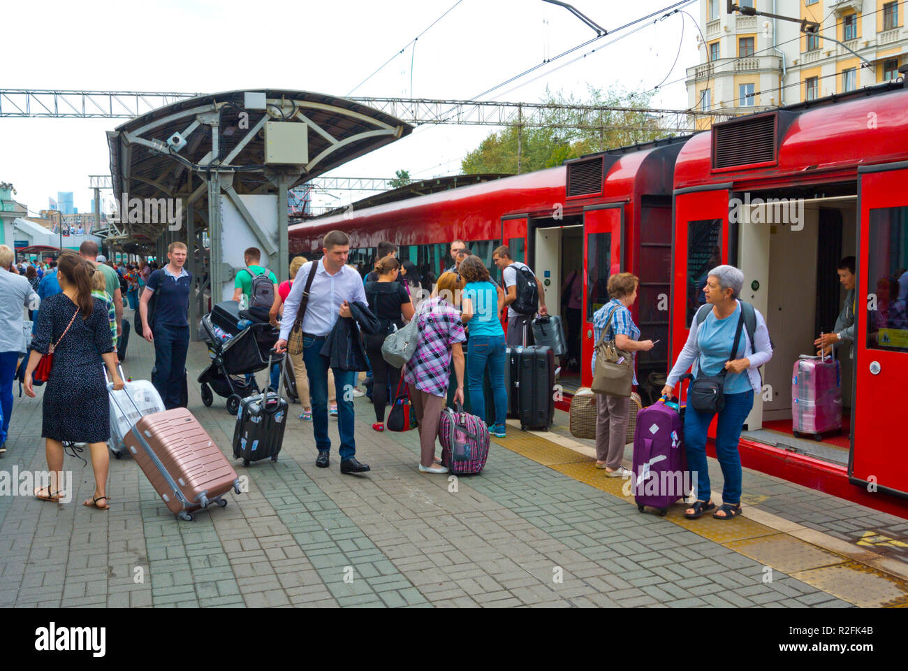 People getting off Aeroexpress, airport train, Belorussky Vokzal ...
