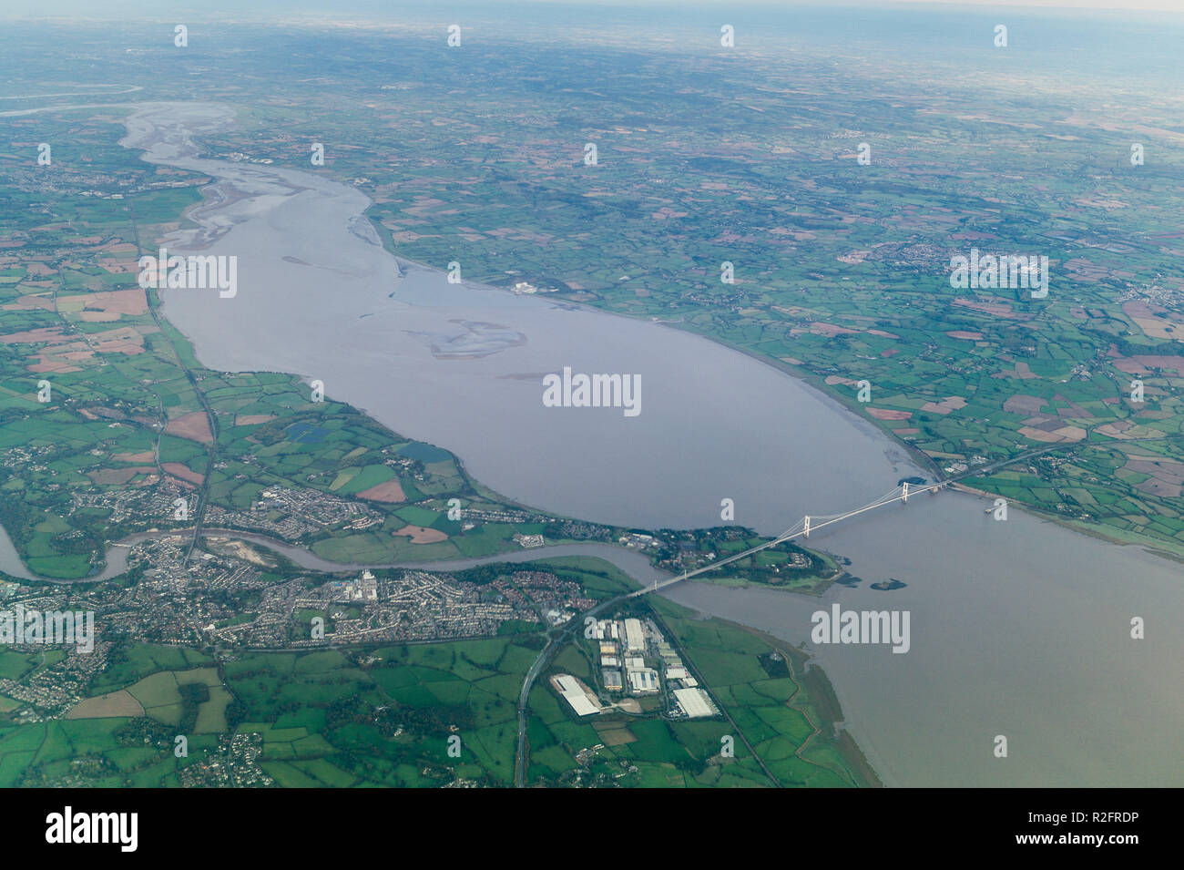 The severn estuary and first severn bridge near Chepstow ...