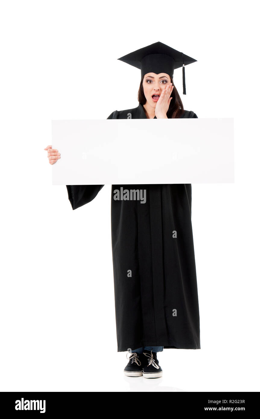 Graduate girl student showing blank Stock Photo - Alamy