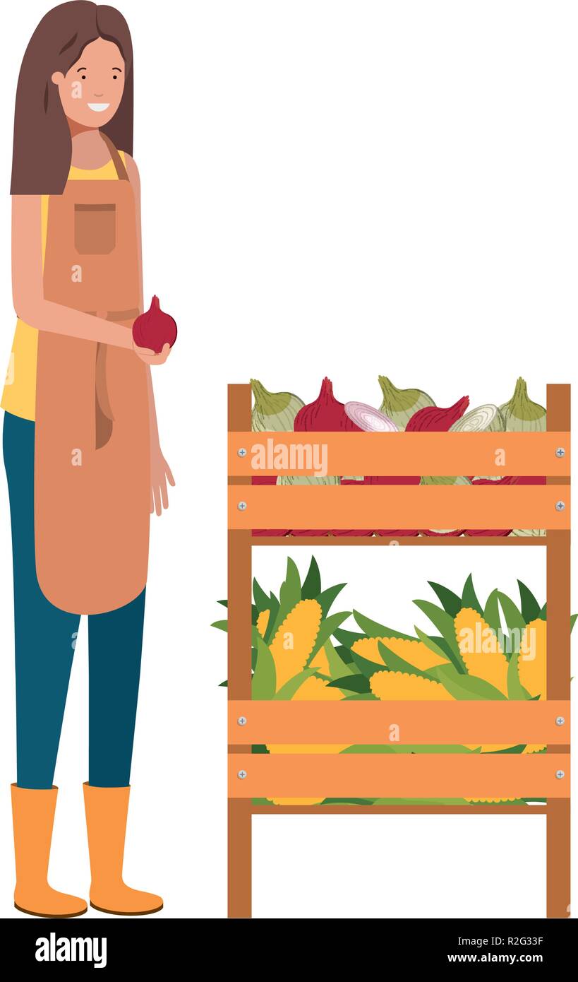 vegetable seller woman with kiosk isolated icon Stock Vector Image ...