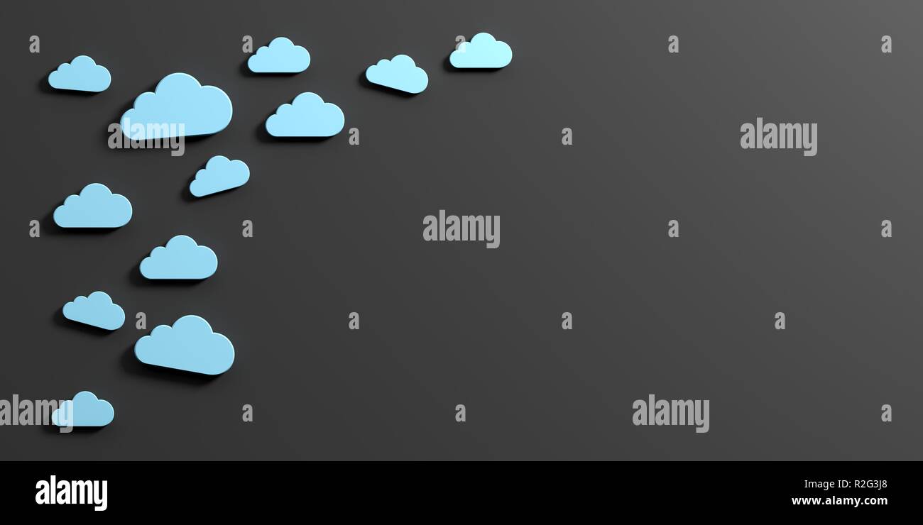 Cloud computing, Blue clouds on black background, copy space, banner ...