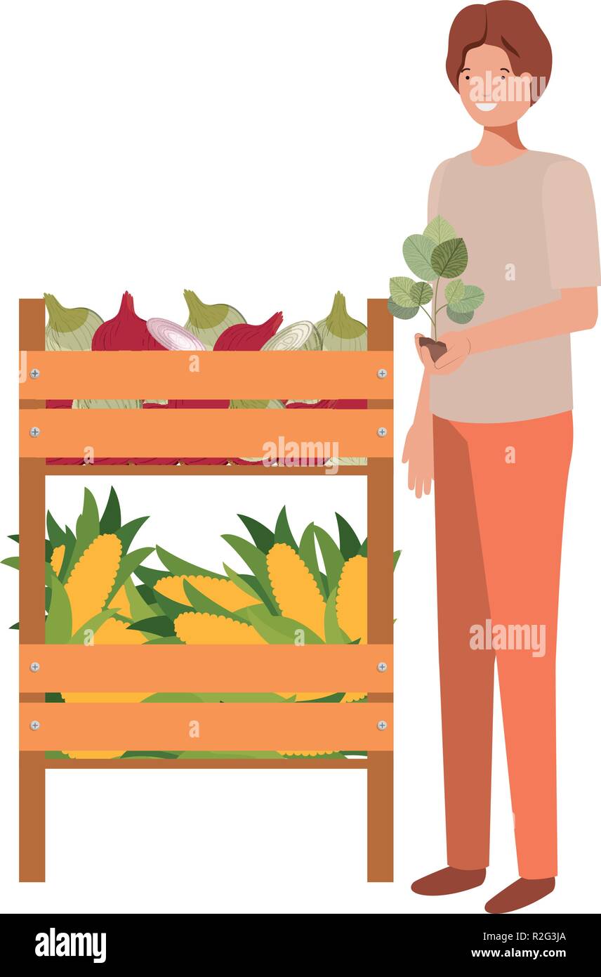 vegetable seller man with kiosk isolated icon Stock Vector Image & Art ...